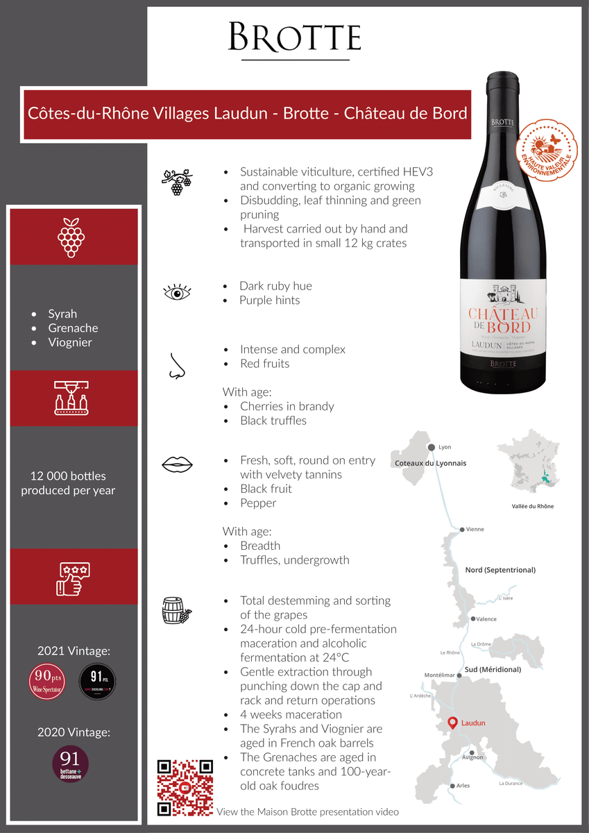 Brotte - Chateau de Bord Laudun, AOC Cotes du Rhone Villages, 2019, 75 ...