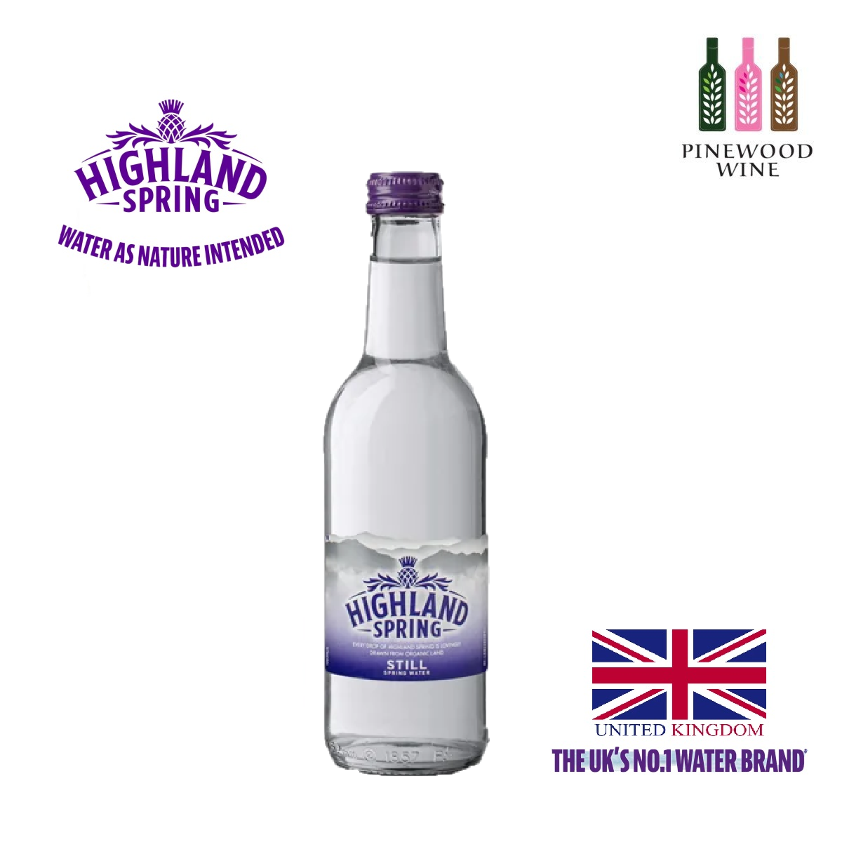 Highland Spring Still Water Glass Bottle 330ml (24 Bottles) – Pinewood Wine