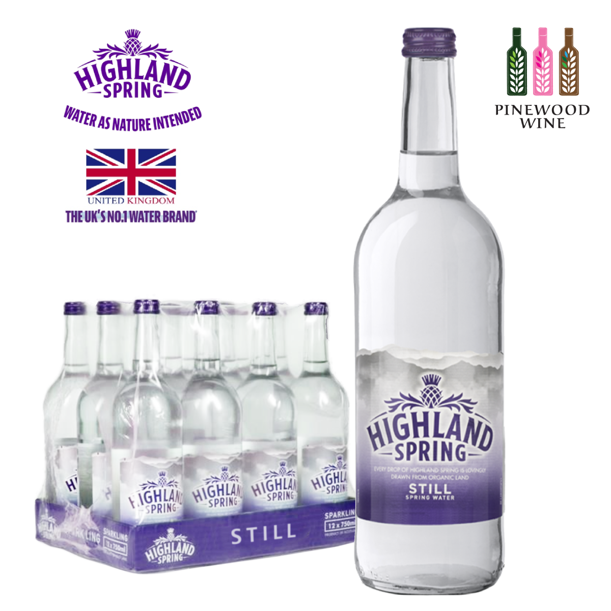 Highland Spring Still Water Glass Bottle 750ml (12 Bottles)
