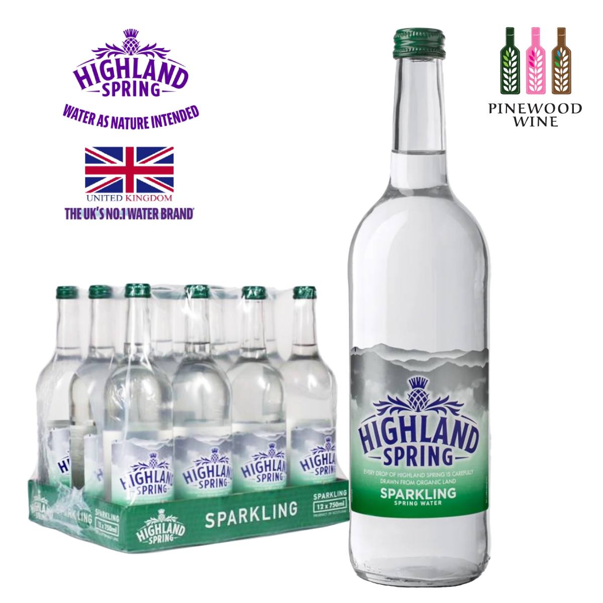 Highland Spring Sparkling Water Glass Bottle 750ml (12 Bottles)