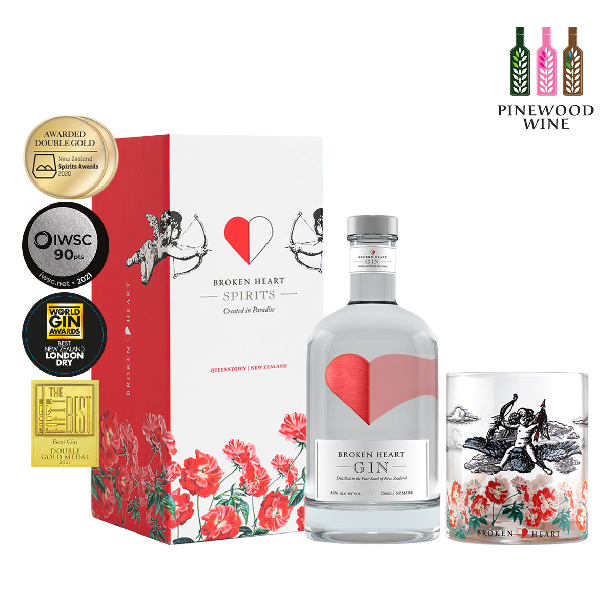 Broken Heart - Glass Tumbler and 200ml Gin Pack – Pinewood Wine